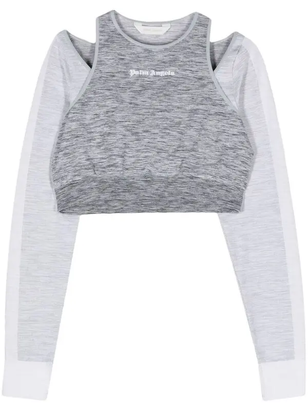 Palm Angels Embroidered-logo Layered Top - Grey