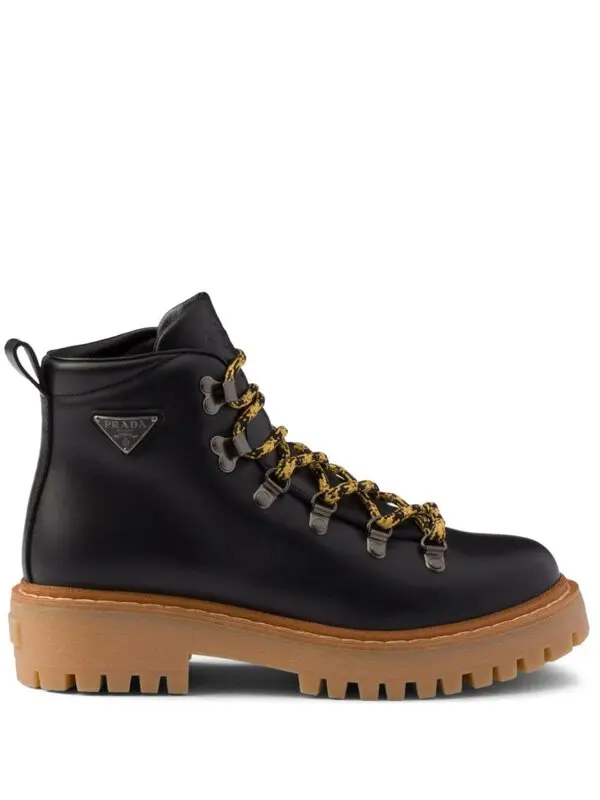 Prada Leather Combat Boots - Black