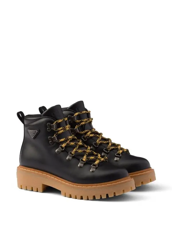 Prada Leather Combat Boots - Black