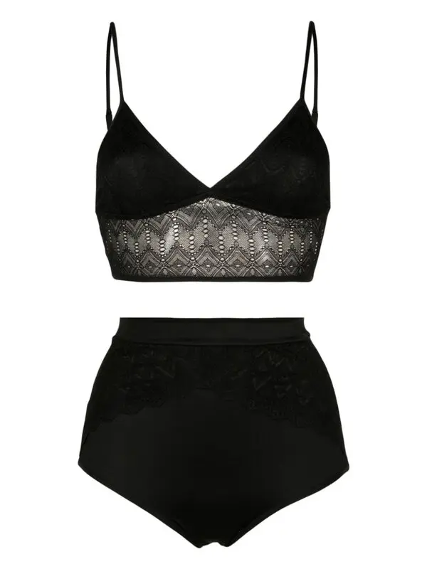 LETHICIA BRONSTEIN Lace-panel Lingerie Set - Black