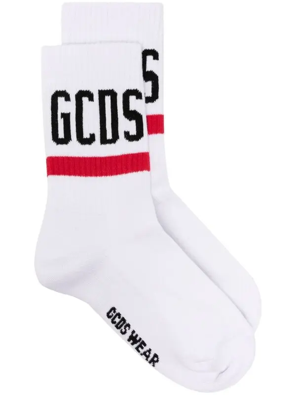 Gcds Intarsia-logo Crew Socks - White