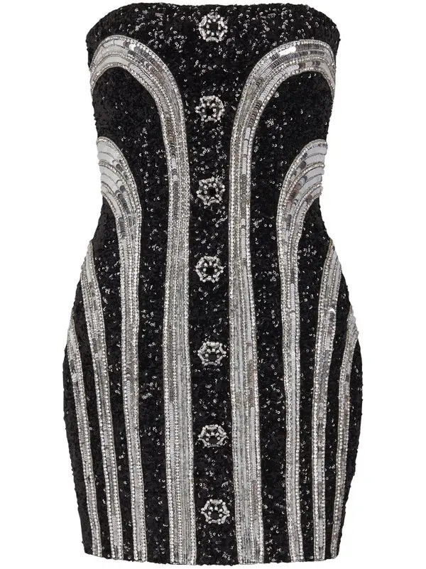 Balmain Sequin Bandeau Short Dress - Black