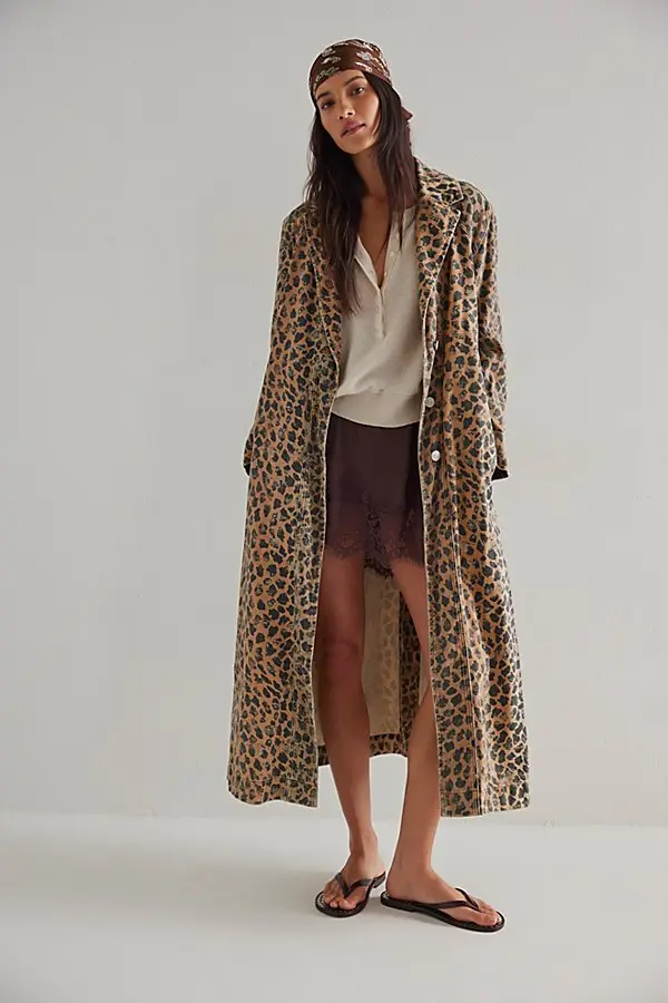 Free People We The Free Monique Printed Denim Duster - Cheetah