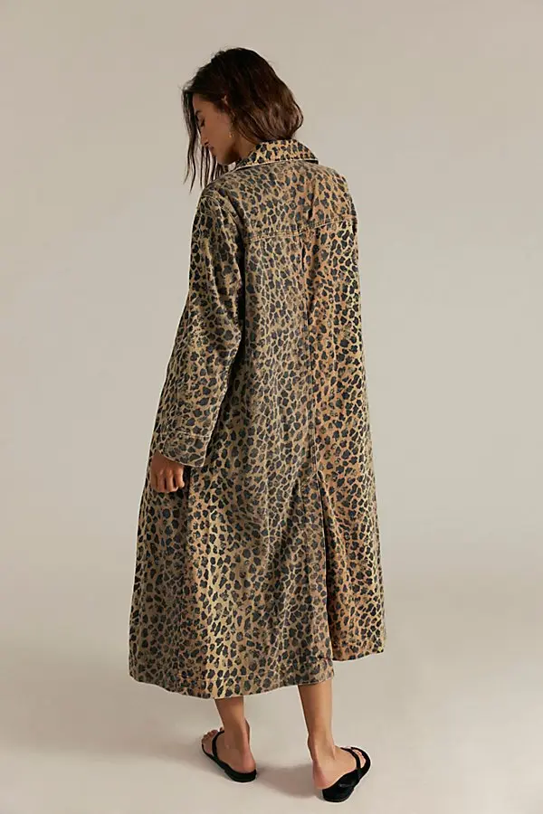 Free People We The Free Monique Printed Denim Duster - Cheetah