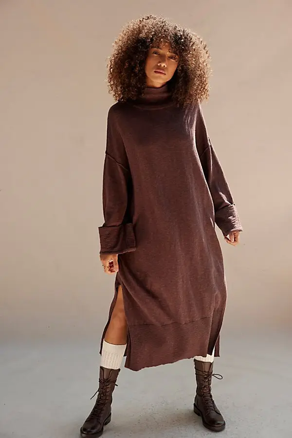 Free People Sweater Midi Dress - Charred Eggplant | Editorialist