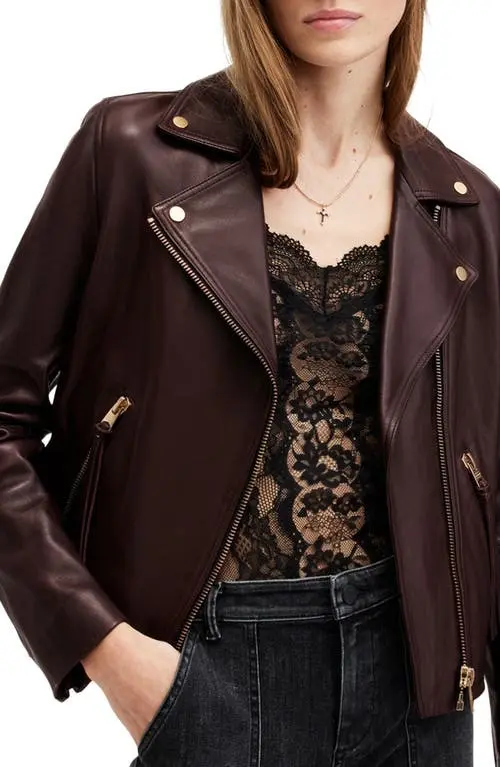 ALLSAINTS Dalby Leather Moto Jacket - Oxblood Red