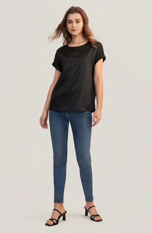 Lilysilk Short Sleeve Silk Tee - Black