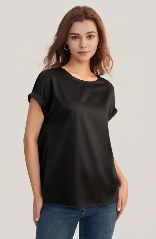 Lilysilk Short Sleeve Silk Tee - Black