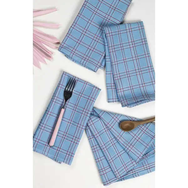 ARCHIVE NEW YORK Chiapas Handwoven Plaid Cotton Napkins - Blue