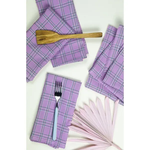 ARCHIVE NEW YORK Chiapas Handwoven Plaid Cotton Napkins - Purple