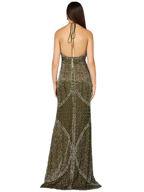 LARA NEW YORK Symmetrical Halter Neck Gown