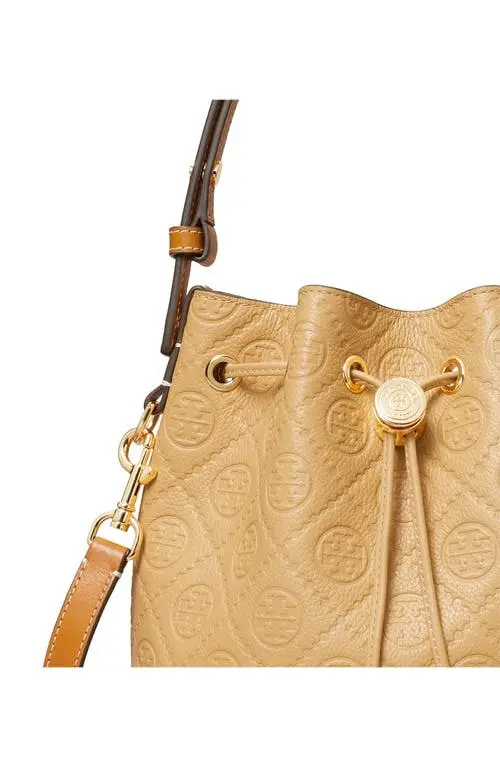 Tory Burch T Monogram Debossed Bucket Bag - Biscotti