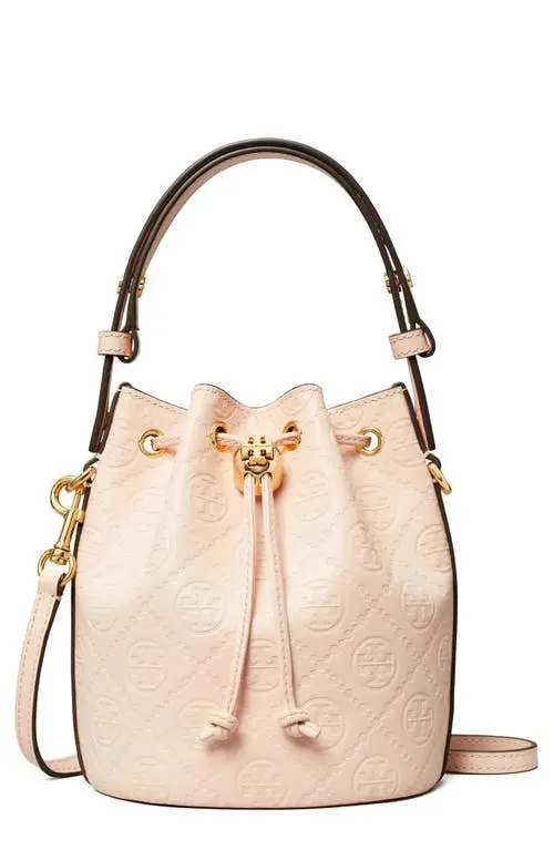Tory Burch Mini T Monogram Debossed Bucket Bag - Blush