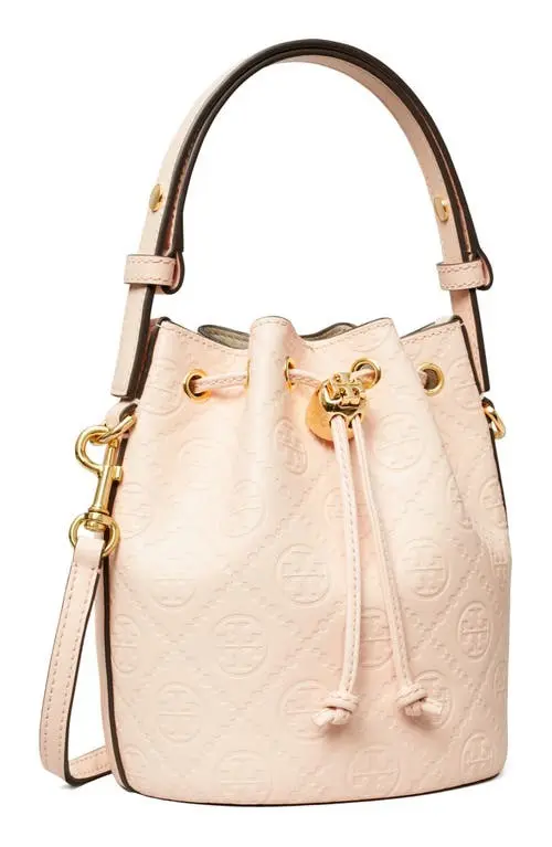 Tory Burch Mini T Monogram Debossed Bucket Bag - Blush