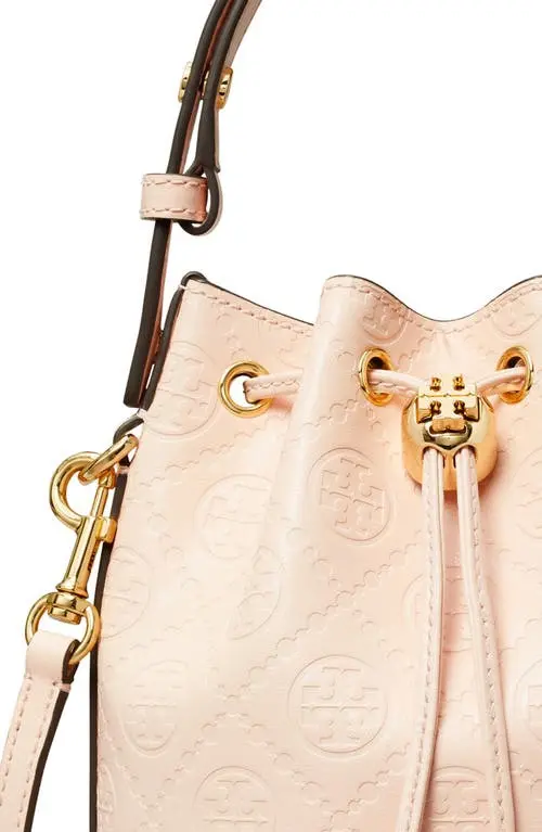 Tory Burch Mini T Monogram Debossed Bucket Bag - Blush