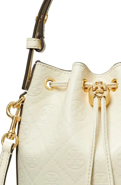 Tory Burch Mini T Monogram Debossed Bucket Bag - Light Cream
