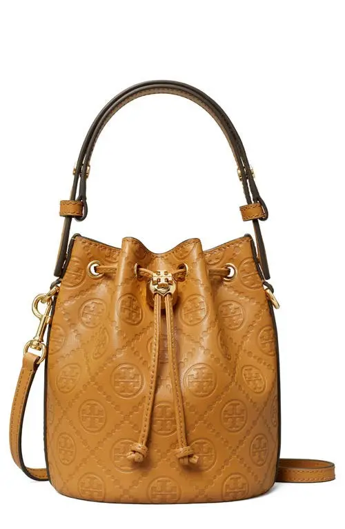 Tory Burch Mini T Monogram Debossed Bucket Bag - Tan