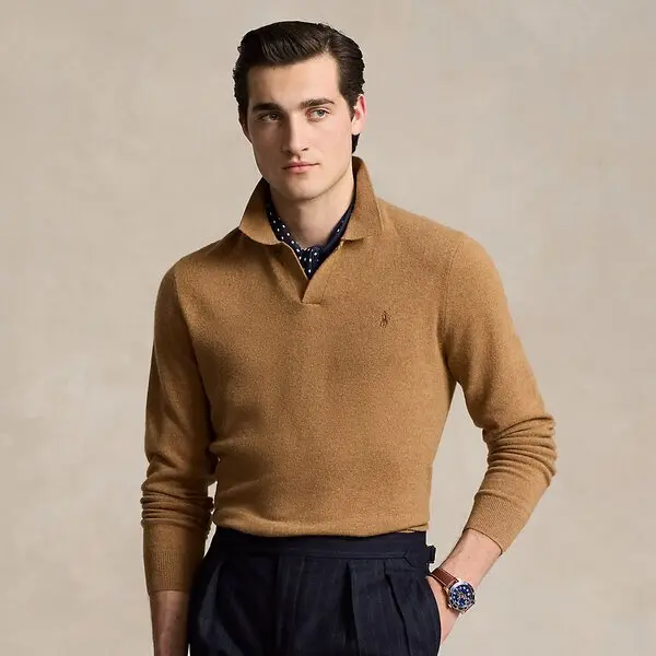 Ralph Lauren Wool Johnny-collar Sweater - Latte Brown Heather