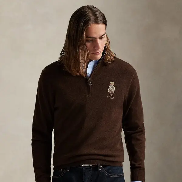 Ralph Lauren Polo Bear Wool Quarter-zip Sweater - Cacao Brown Heather