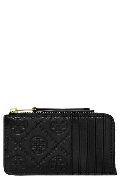 Tory Burch T Monogram Debossed Zip Card Case - Black