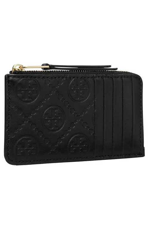Tory Burch T Monogram Debossed Zip Card Case - Black