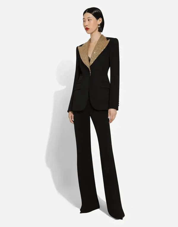 Dolce & Gabbana Single-breasted Wool Turlington Jacket With Sequined Lapels - Black