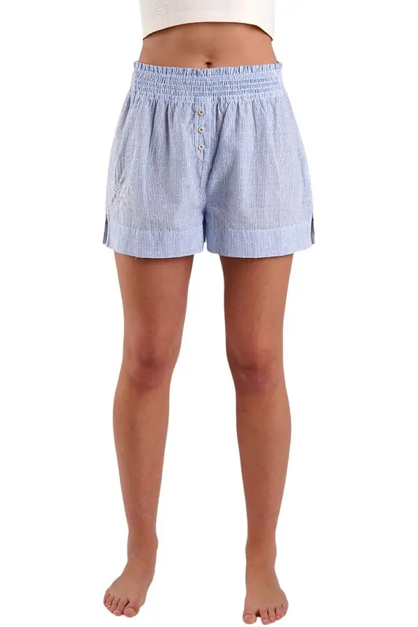 PEACHAUS Lomandra Ethical-cotton Pajama Shorts - Mountain Blue