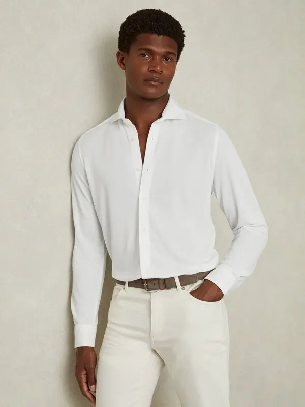 REISS Bobby Modal Blend Cutaway Collar Shirt - White