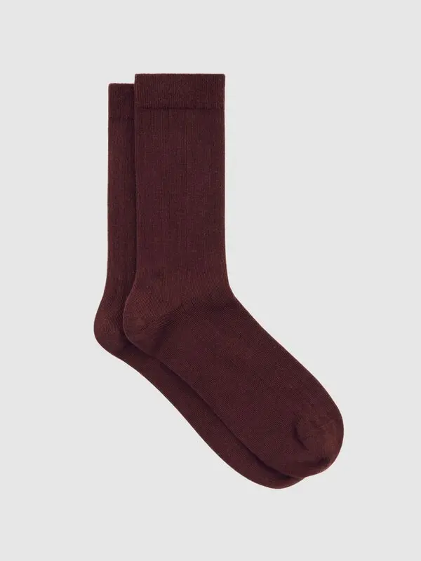REISS Cotton-blend Ribbed Loafer Socks - Burgundy