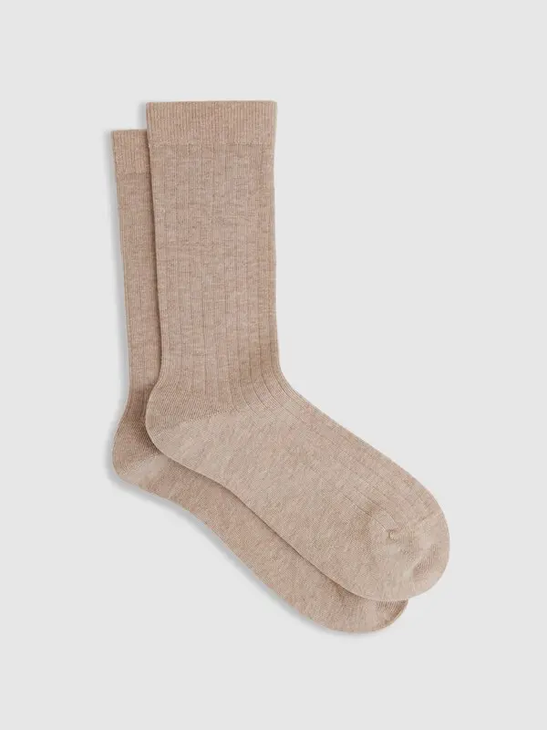 REISS Felicia Cotton Blend Ribbed Socks - Neutral