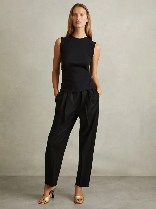 REISS Essie Tapered Trousers With Drawstring Waist - Black