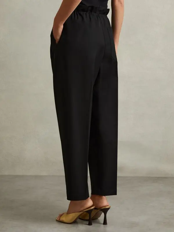 REISS Essie Tapered Trousers With Drawstring Waist - Black