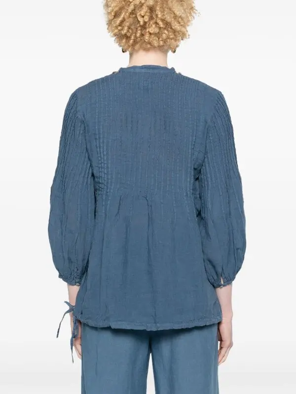 120% Lino Split-neck Linen Blouse