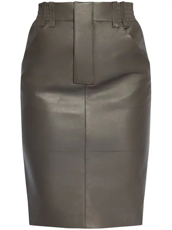 Saint Laurent Leather Pencil Skirt - Grey