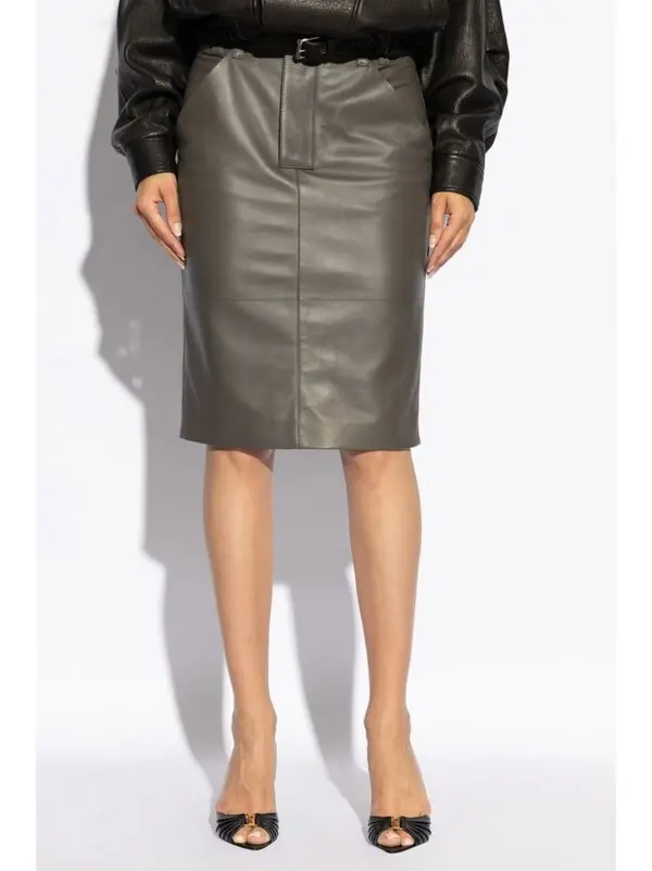 Saint Laurent Leather Pencil Skirt - Grey