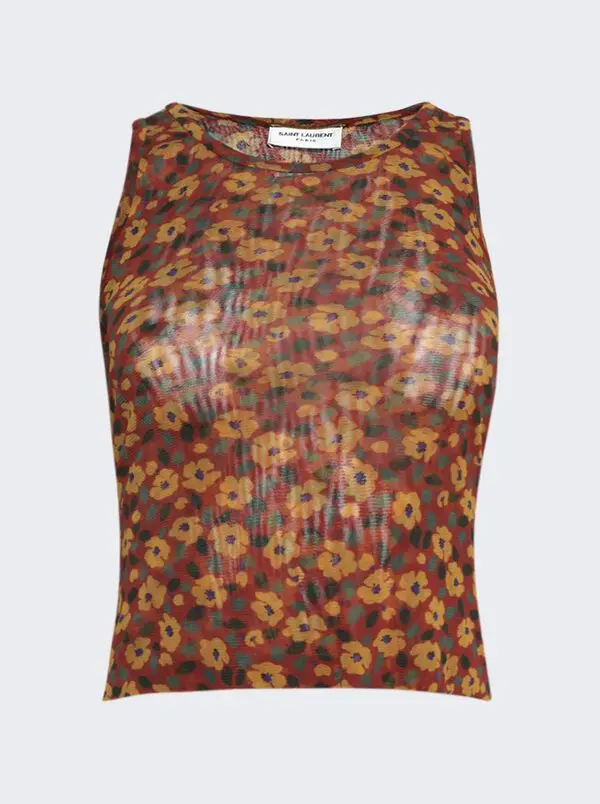 Saint Laurent Floral Print Tank Top - Bordeaux