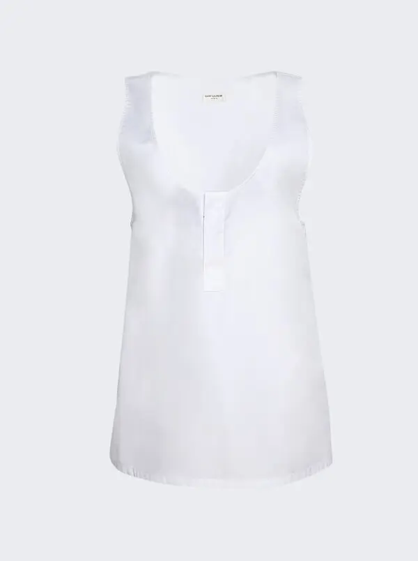 Saint Laurent Cotton Poplin Henley Top - White