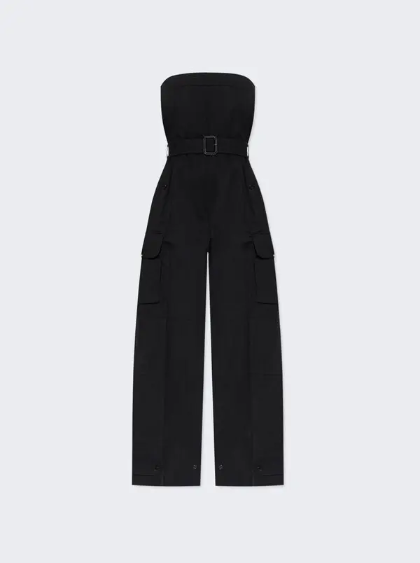 Saint Laurent Cassandre Strapless Cotton Jumpsuit - Black