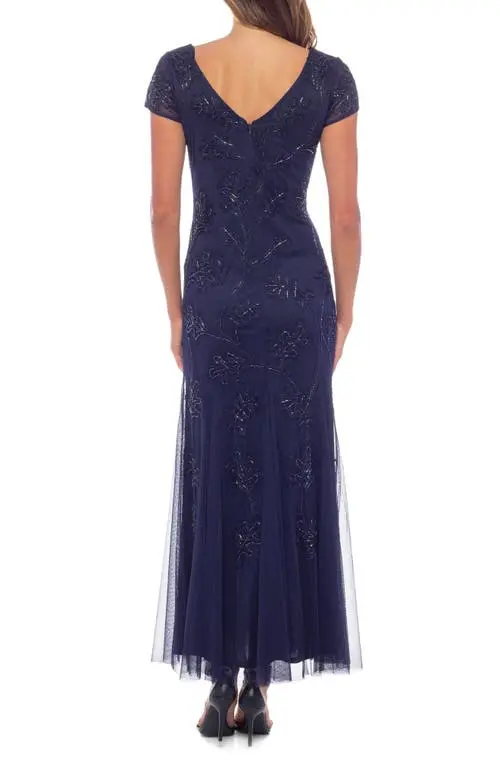 Marina B Beaded V-neck Gown