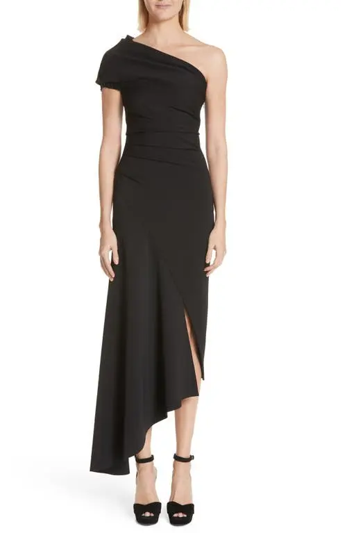 sachin and babi light blue dress Pleated V-Neck Sheath/Column Satin Asymmetrical Midi Dress #299910