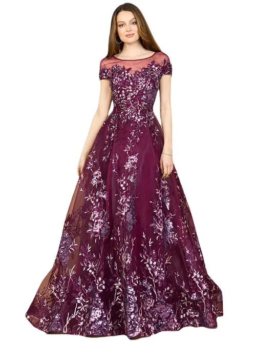 LARA NEW YORK Lace Applique A-line Ball Gown - Eggplant