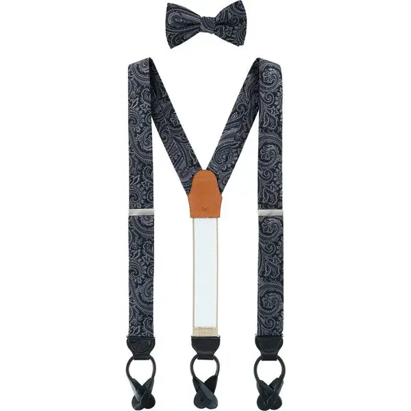 Trafalgar Sobee Paisley Silk Brace And Bow Tie Set - Black