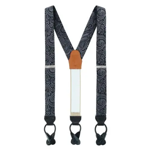 Trafalgar Sobee Paisley Silk Brace And Bow Tie Set - Black