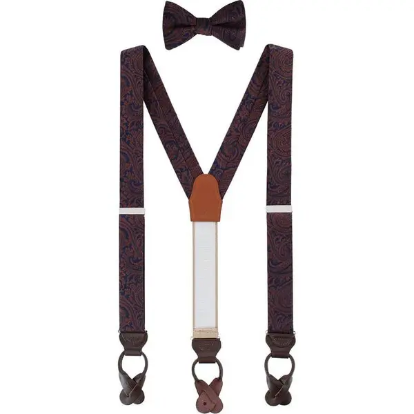 Trafalgar Sobee Paisley Silk Brace And Bow Tie Set - Brown