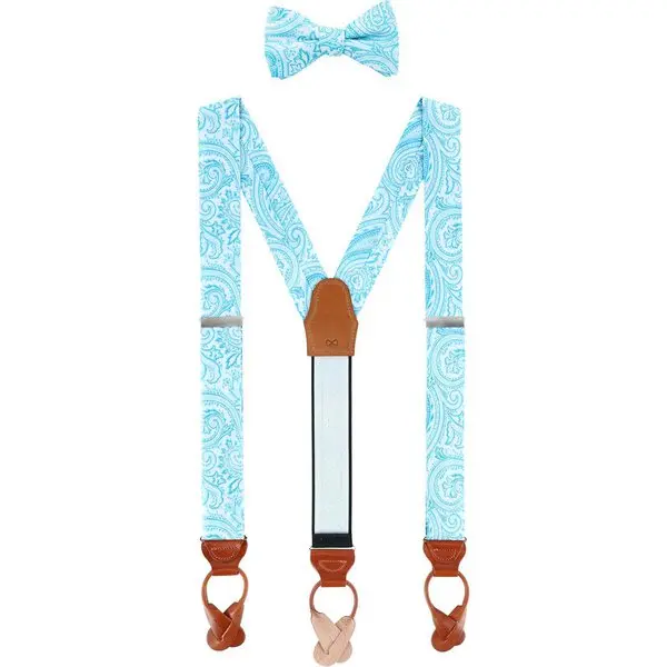 Trafalgar Sobee Paisley Silk Brace And Bow Tie Set - Light Blue