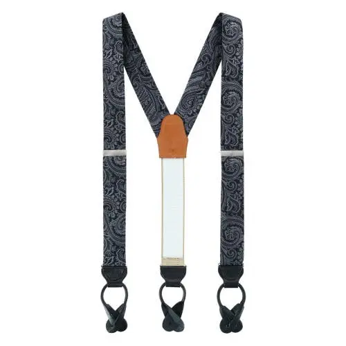 Trafalgar Sobee Paisley Brace, Bow Tie & Pocket Square Set - Black