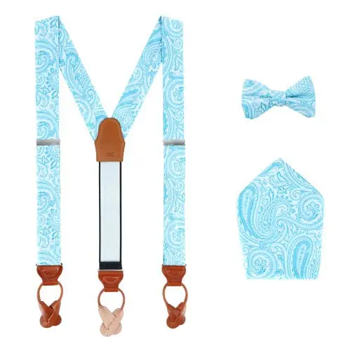 Trafalgar Sobee Paisley Brace, Bow Tie & Pocket Square Set - Light Blue