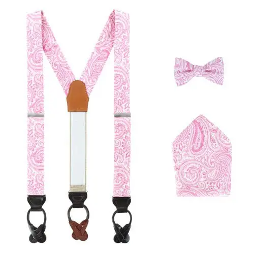 Trafalgar Sobee Paisley Brace, Bow Tie & Pocket Square Set - Pink