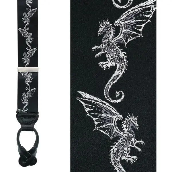 Trafalgar Guardian Of Freedom Dragon Silk Button End Suspenders - Black