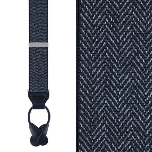 Trafalgar Silas Classic Herringbone Elastic Button End Suspender - Black